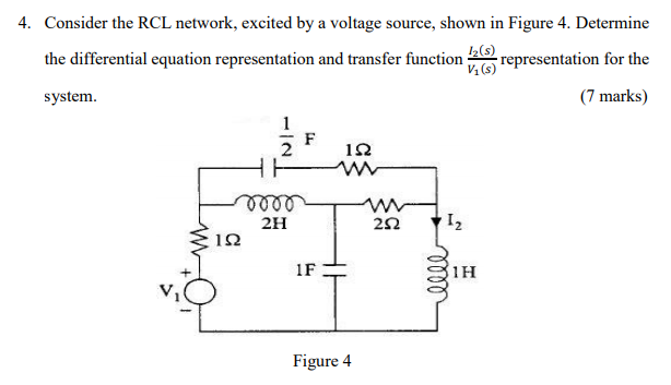 Solved 4. Consider the RCL network, excited by a voltage | Chegg.com