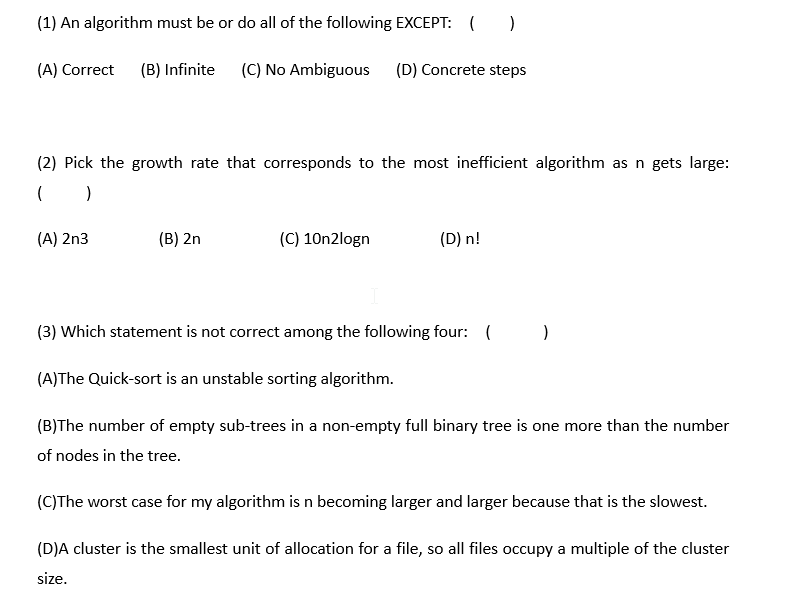 Solved (1) An algorithm must be or do all of the following | Chegg.com