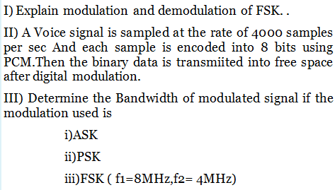 Solved I) Explain modulation and demodulation of FSK.. II) A | Chegg.com