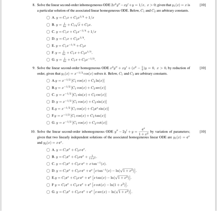 Solved 8. Solve the linear second-order inhomogeneous ODE | Chegg.com