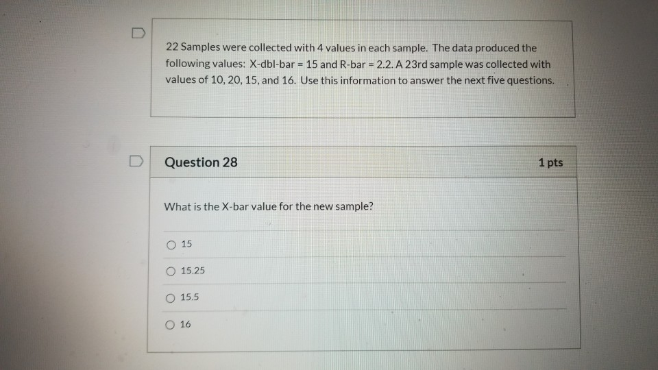 Solved 22 Samples were collected with 4 values in each | Chegg.com