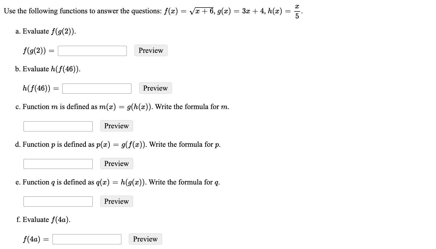 Solved Use the following functions to answer the questions: | Chegg.com