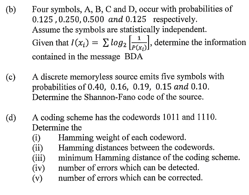 Solved (b) Four symbols, A, B, C and D, occur with | Chegg.com