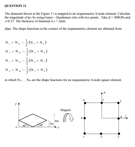Solved QUESTION 11 The diamond shown in the Figure is mapped | Chegg.com