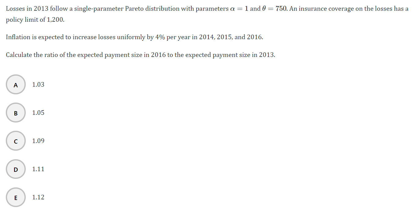 Solved Losses in 2013 follow a single-parameter Pareto | Chegg.com