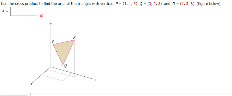 Solved Use the cross product to find the area of the | Chegg.com