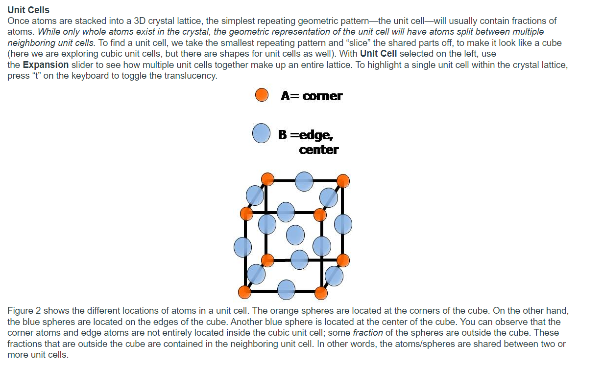 Solved Unit Cells Once atoms are stacked into a 3D crystal | Chegg.com