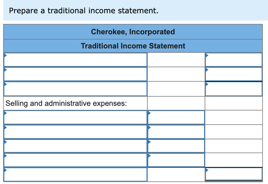 Solved Prepare a traditional income statement. Cherokee | Chegg.com