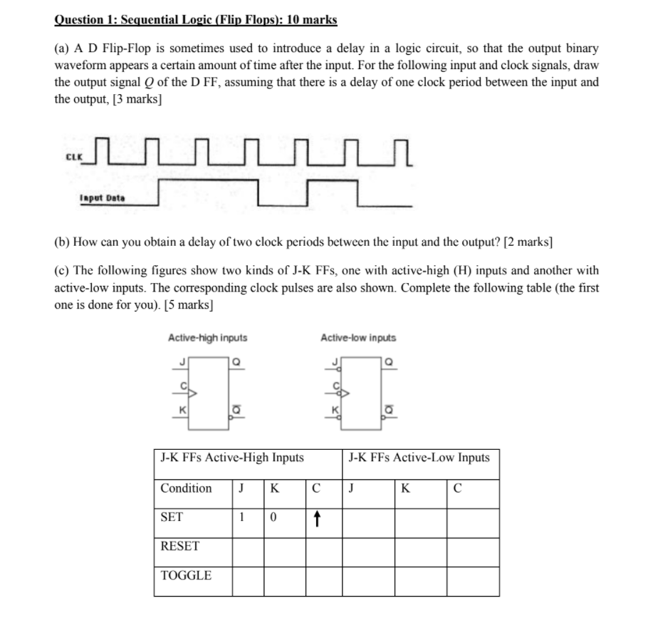 Solved Question 1: Sequential Logic (Flip Flops): 10 marks | Chegg.com