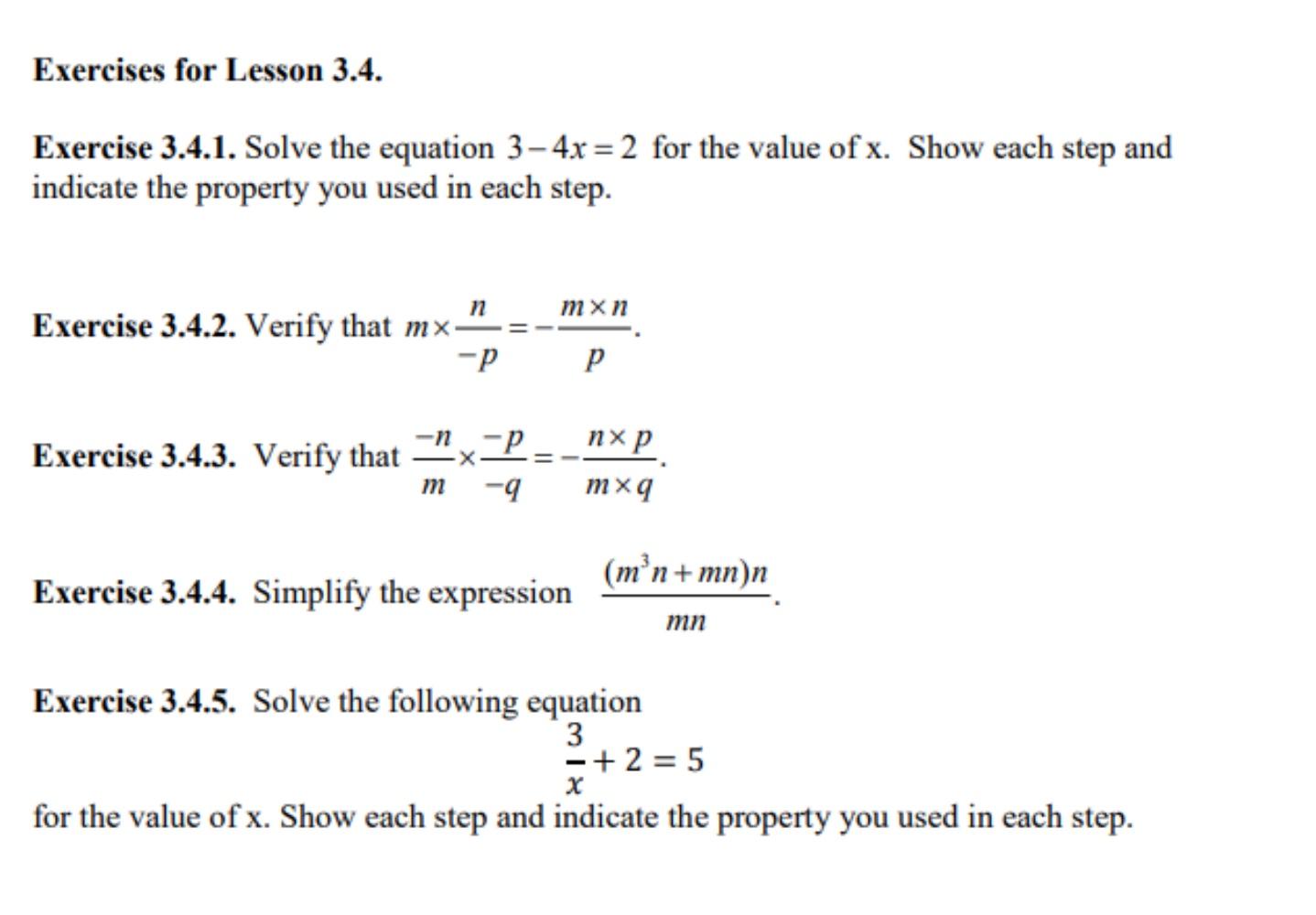 Solved Exercises for Lesson 3.4. Exercise 3.4.1. Solve the | Chegg.com