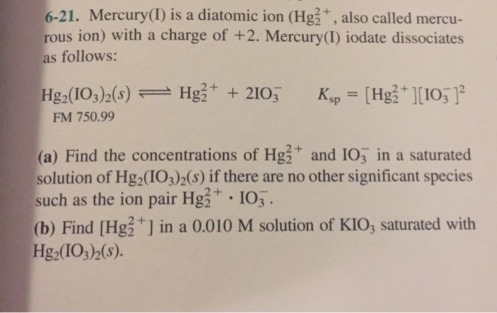 Solved Mercury(I) is a diatomic ion (Hg^2+ _2, also called | Chegg.com