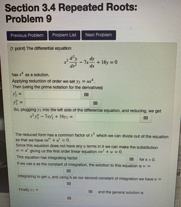 Solved Section 3.4 Repeated Roots: Problem 9 Previous | Chegg.com