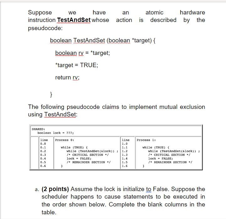 Solved Suppose we have an atomic hardware instruction | Chegg.com