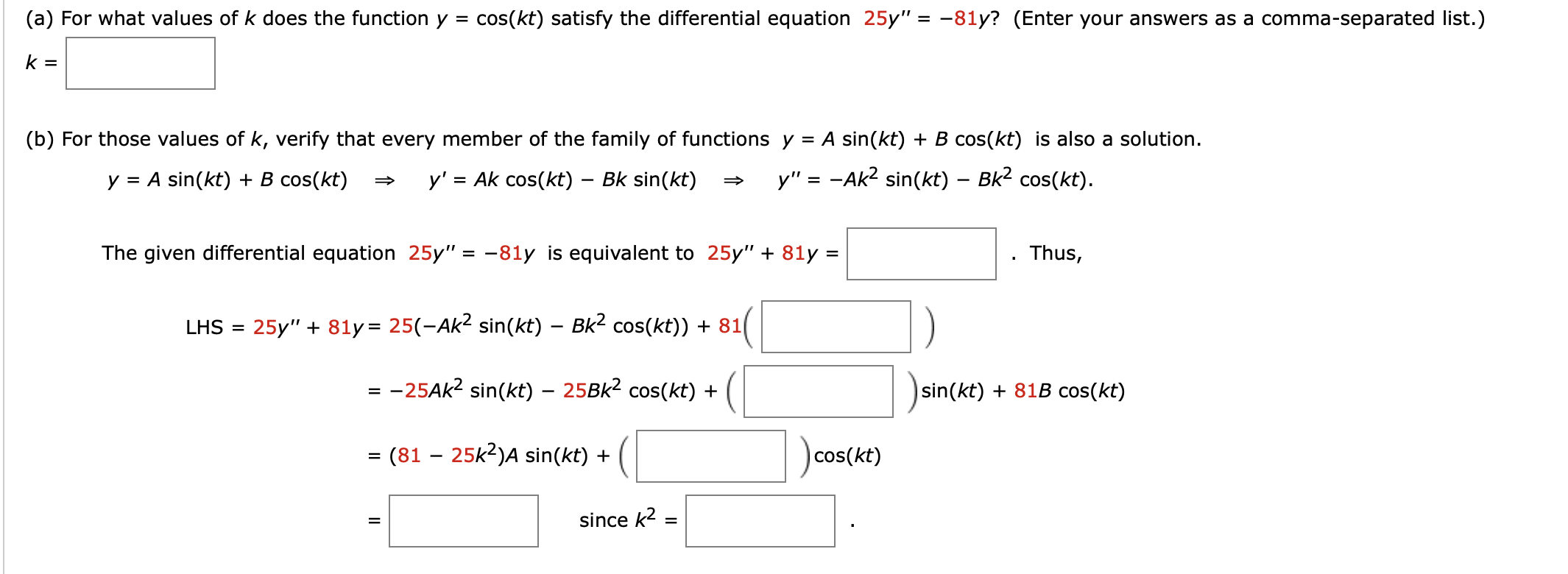 Solved (a) For what values of k does the function y cos(kt) | Chegg.com