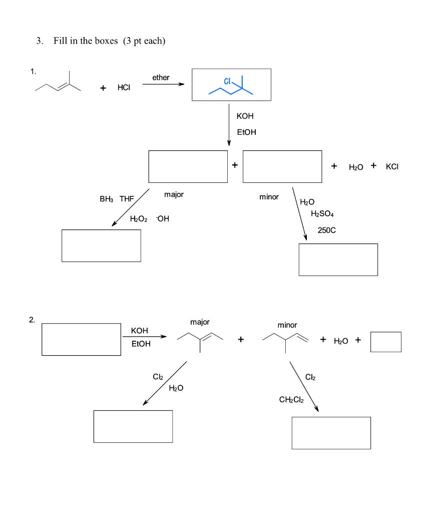 Solved 3. Fill in the boxes (3 pt each) 1. ether + HCI KOH | Chegg.com