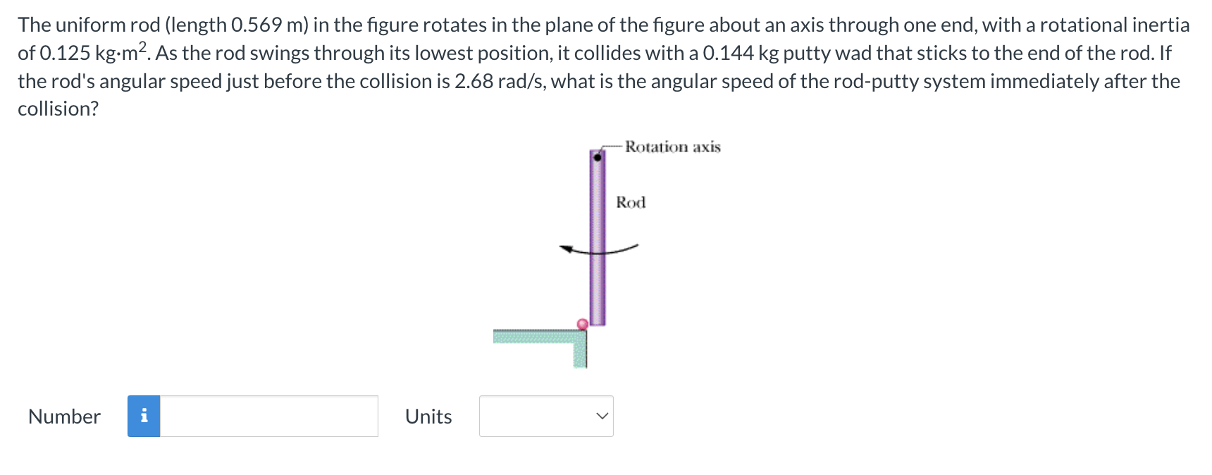 Solved The uniform rod (length 0.569 m ) in the figure | Chegg.com