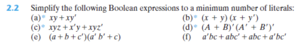 Solved 2.2 Simplify the following Boolean expressions to a | Chegg.com