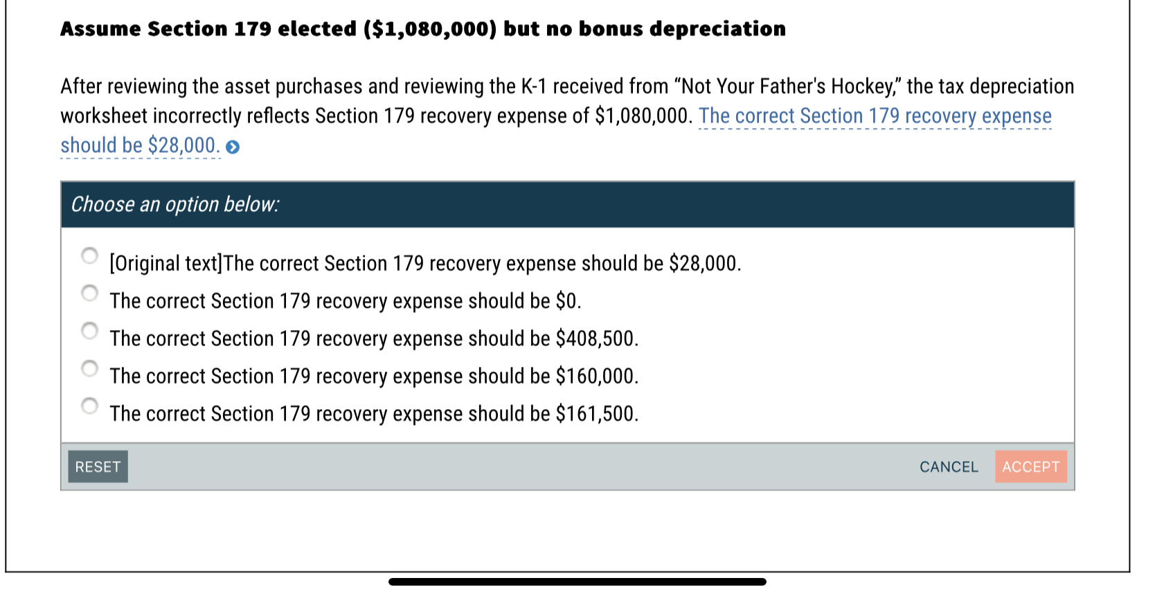 Assume Section 179 elected ($1,080,000) but no bonus | Chegg.com