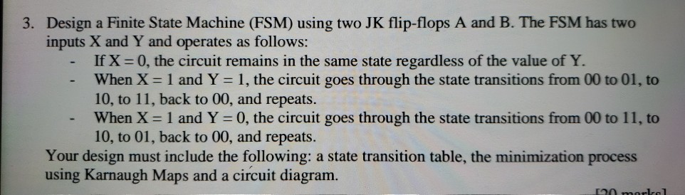 Solved 3. Design a Finite State Machine (FSM) using two JK | Chegg.com