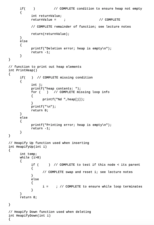 Solved /* Simple heap implementation using an array with | Chegg.com