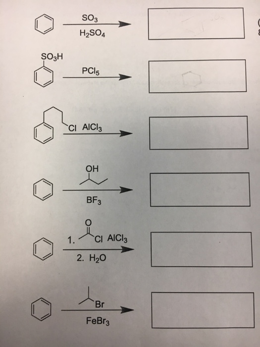 Solved SO3 H2SO4 SO3H PCI5 CI AICl он BF3 2. H20 Br FeBr3 | Chegg.com