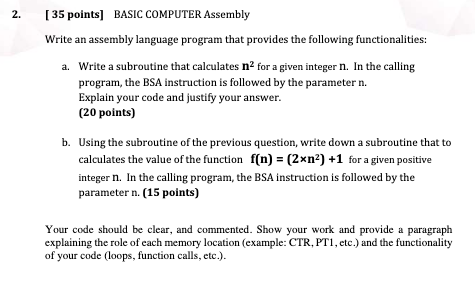 2. [35 points] BASIC COMPUTER Assembly Write an | Chegg.com