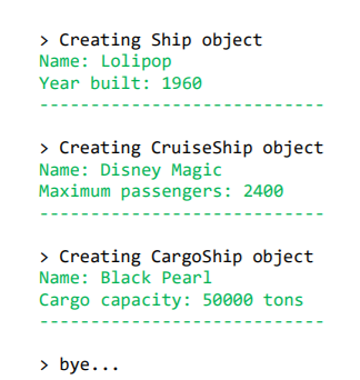 Solved CODE IN JAVA UML diagram for the Ship – CruiseShip - | Chegg.com