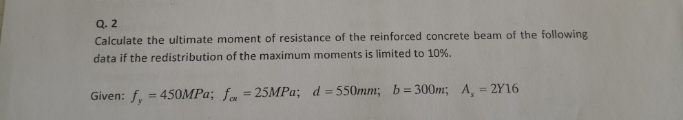 Solved Q. 2 Calculate the ultimate moment of resistance of | Chegg.com