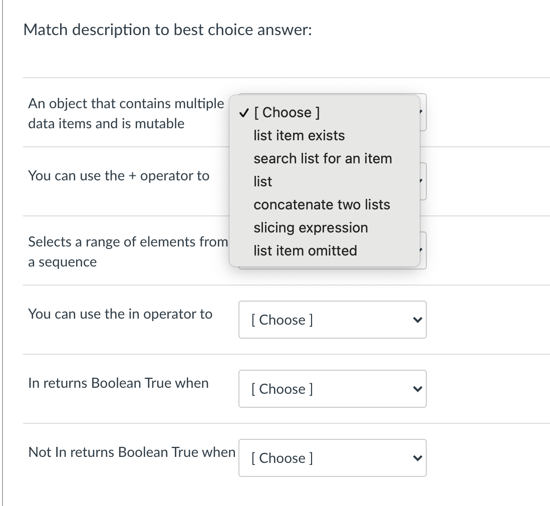 Solved Match description to best choice answer: An object | Chegg.com