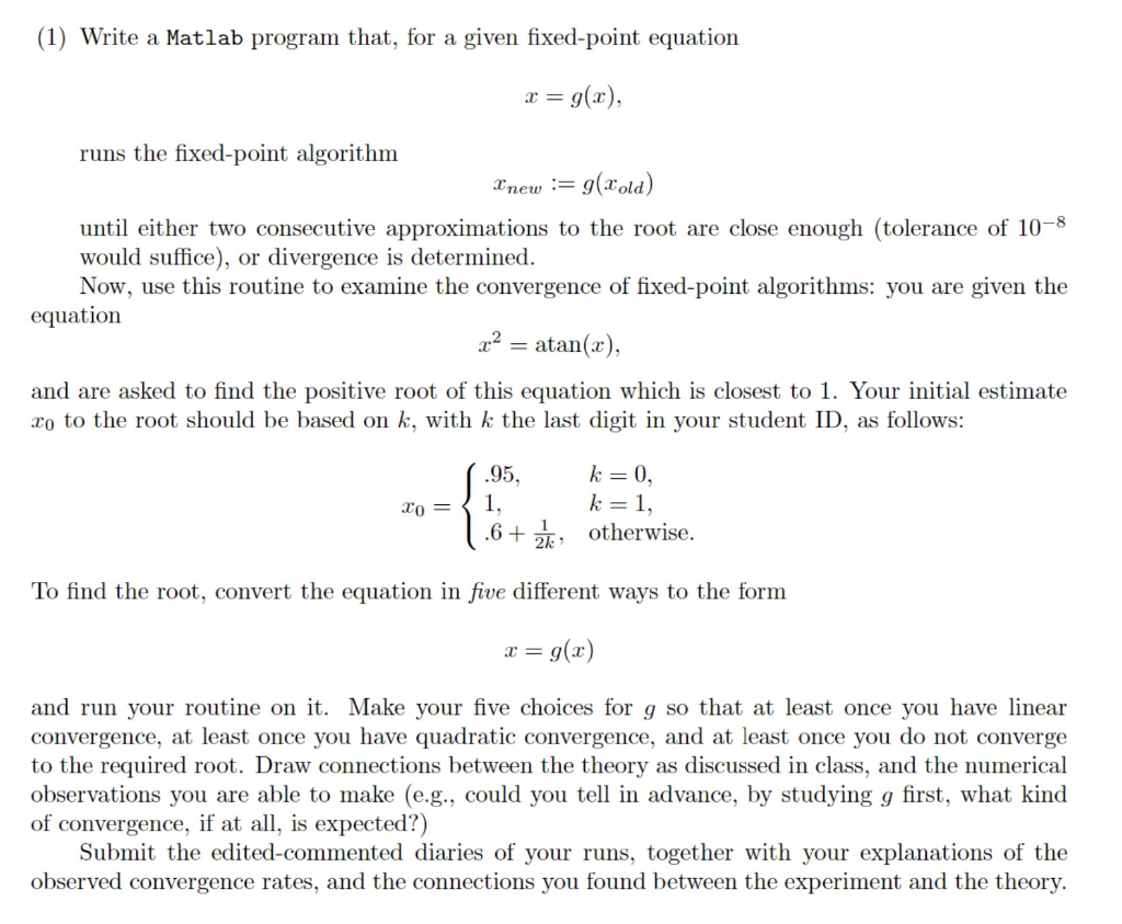 (1) Write a Matlab program that, for a given | Chegg.com