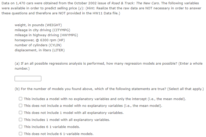 Solved on 1,470 cars were obtained from the October 2002 | Chegg.com