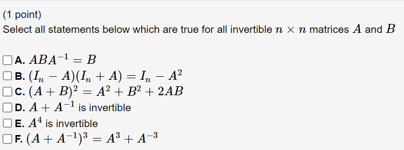 Solved (1 point) Select all statements below which are true | Chegg.com