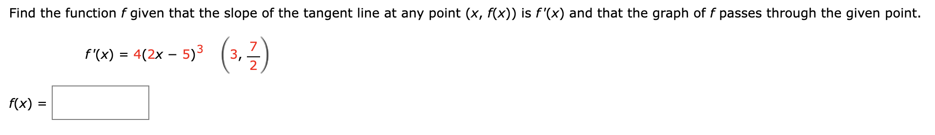Solved Find the function f ﻿given that the slope of the | Chegg.com