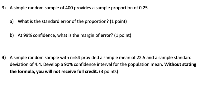 Solved A simple random sample with n = 54 provided a sample | Chegg.com