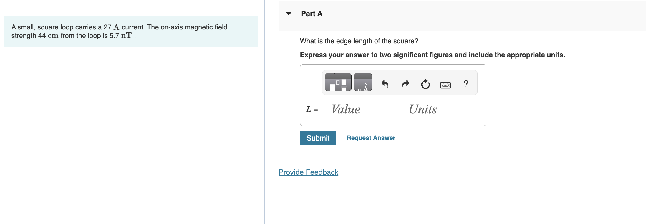 Solved A small, square loop carries a 27 A current. The | Chegg.com