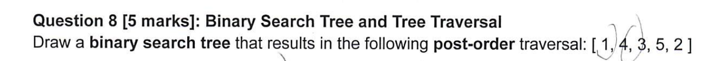 Solved Question 8 [5 marks]: Binary Search Tree and Tree | Chegg.com