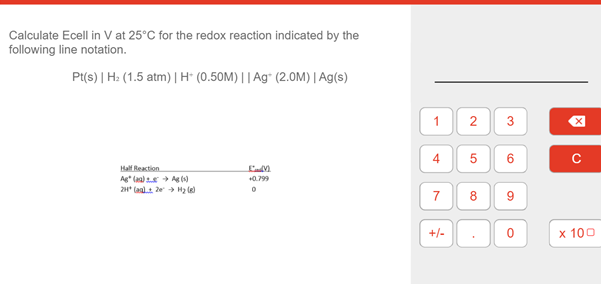 Solved Calculate Ecell in V at 25°C for the redox reaction | Chegg.com