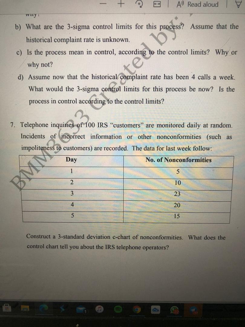 Solved - A' Read aloud wiry: b) What are the 3-sigma control | Chegg.com