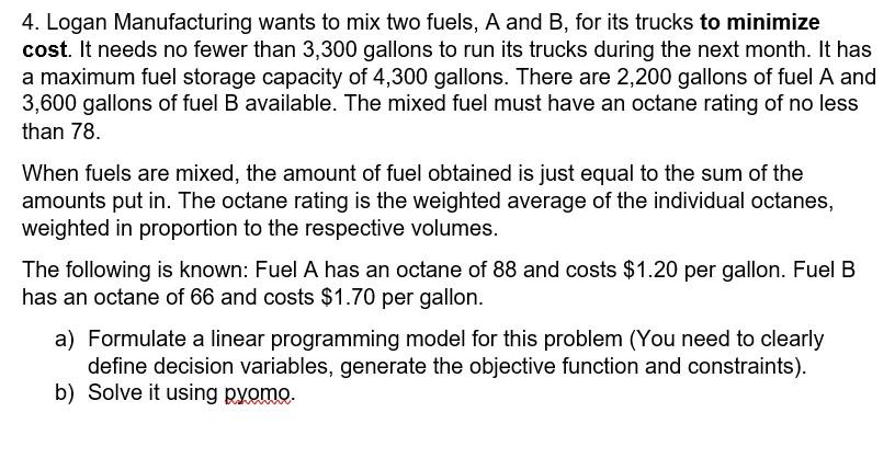 Solved Note: ** Please solved the below question using Pyomo | Chegg.com