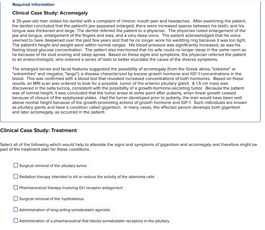 Solved Required information Clinical Case Study: Acromegaly | Chegg.com