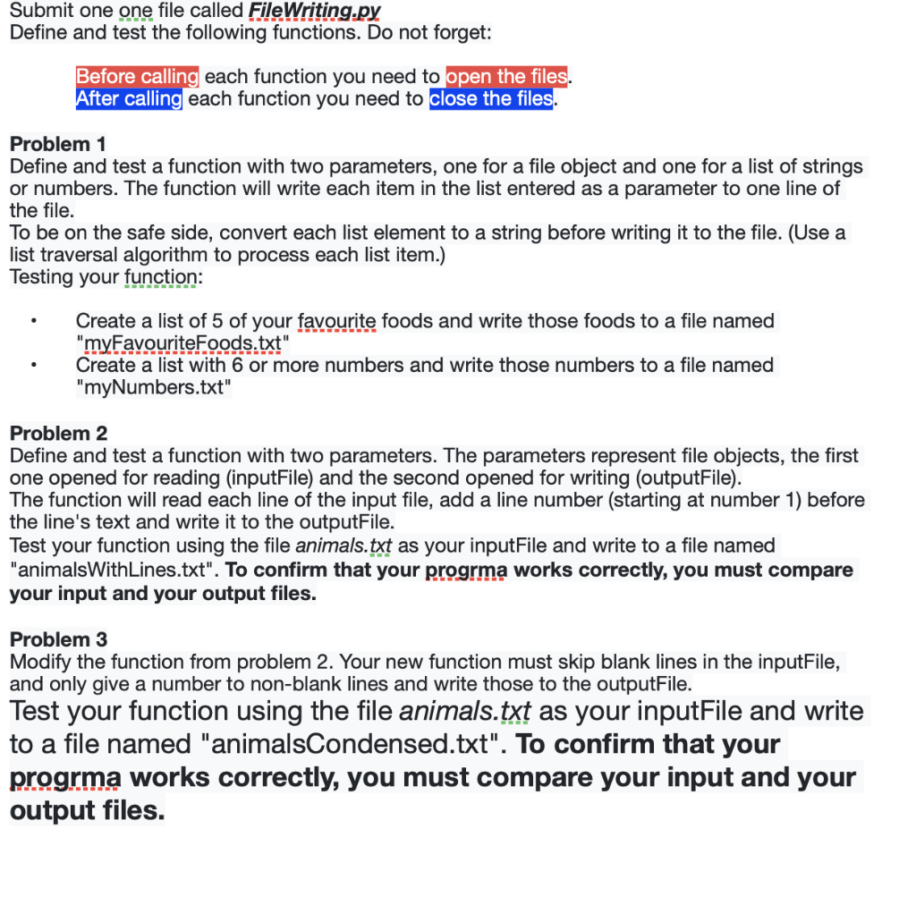 Solved Submit one one file called FileWriting.py Define and | Chegg.com