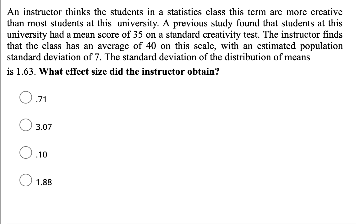 Solved An instructor thinks the students in a statistics | Chegg.com