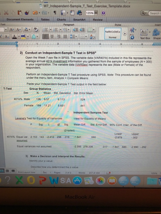 Solved W7 Independent-Sample T. Test Exercise Template.docx | Chegg.com