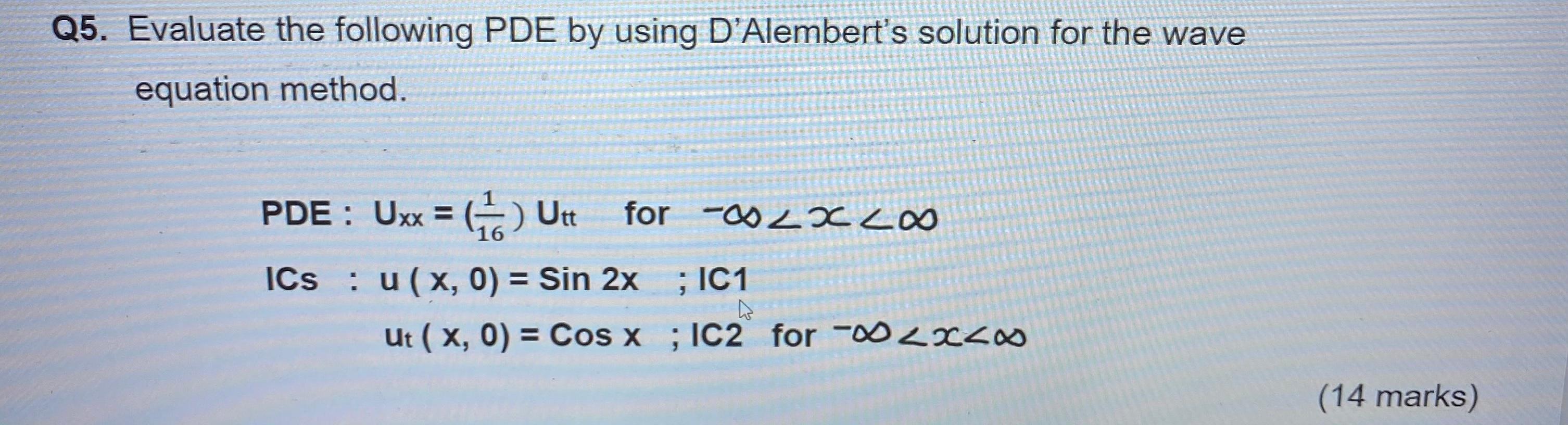 Solved Q5. Evaluate the following PDE by using D'Alembert's | Chegg.com