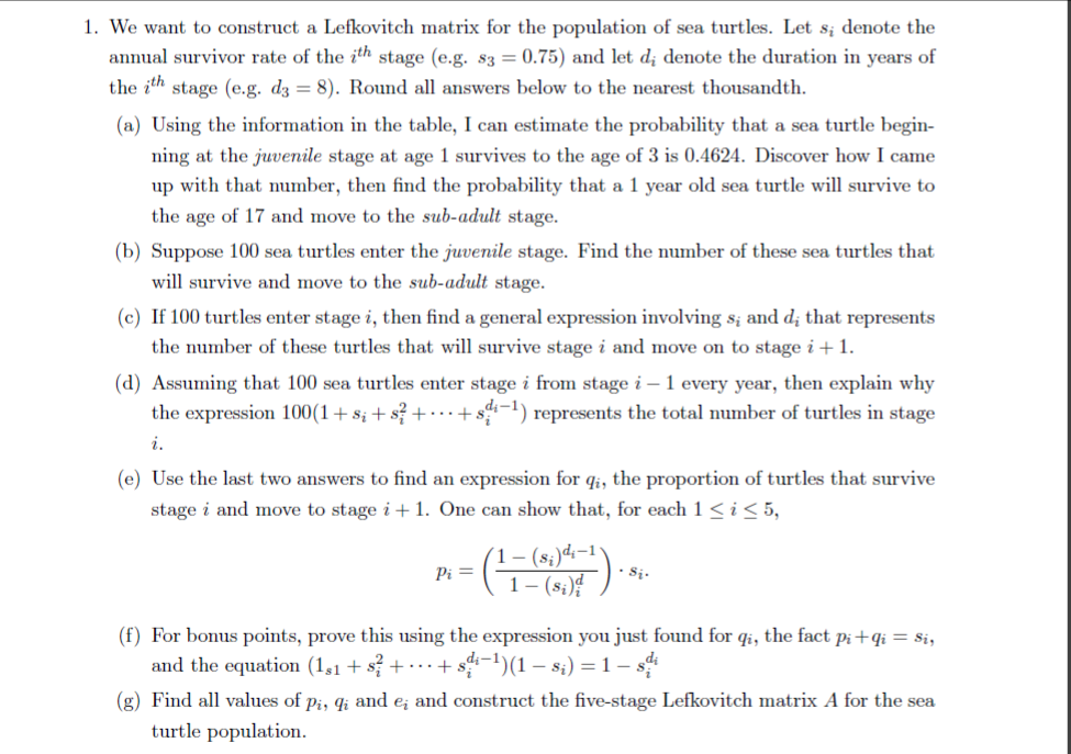 Lefkovitch Matrix Models Unlike Leslie matrix models, | Chegg.com