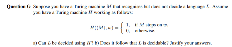 Solved Question G Suppose you have a Turing machine M that | Chegg.com