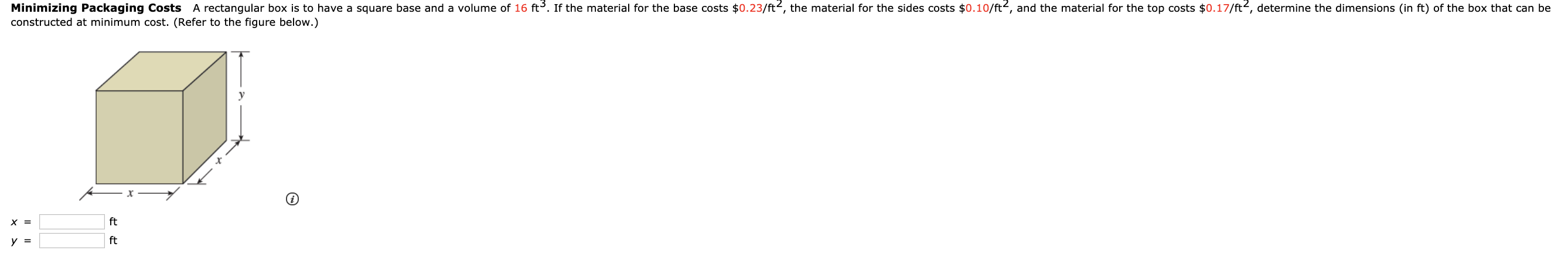 Solved Minimizing Packaging Costs A rectangular box is to | Chegg.com