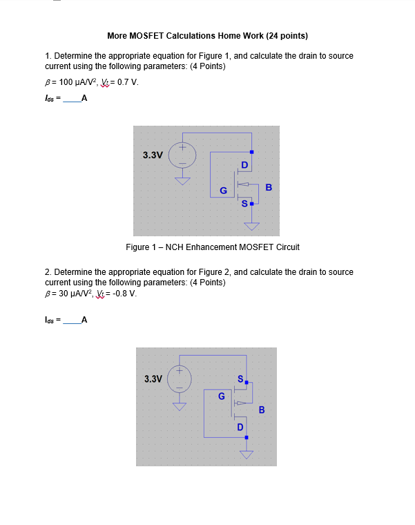 Solved More MOSFET Calculations Home Work (24 points) 1. | Chegg.com