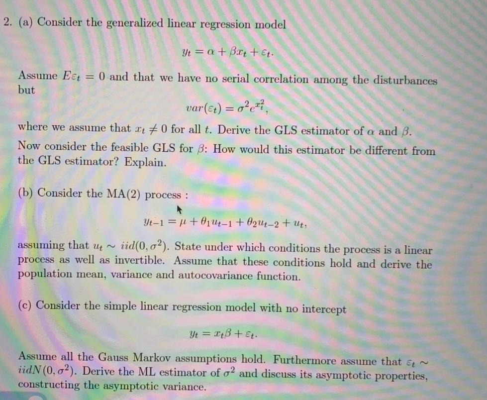 2. (a) Consider the generalized linear regression | Chegg.com