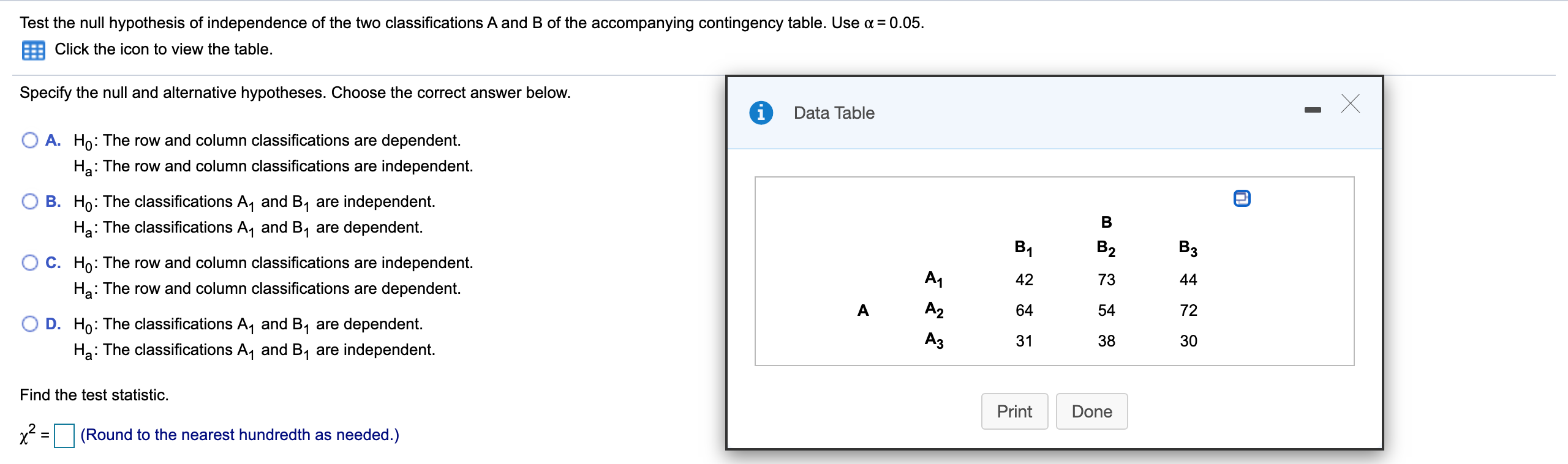 Solved Test the null hypothesis of independence of the two | Chegg.com